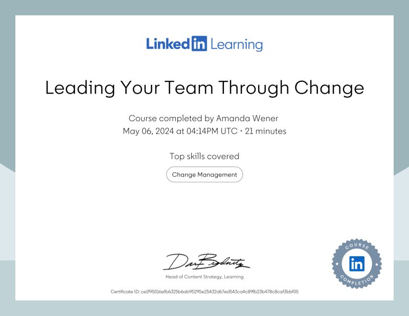 Amanda Wener on LinkedIn: Certificate of Completion Amanda Wener on LinkedIn: Certificate of Completion