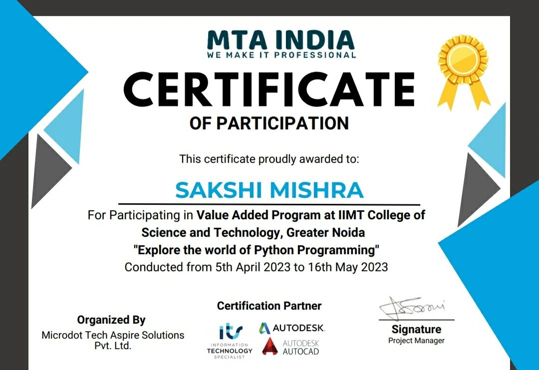 Sakshi Mishra on LinkedIn: MTA India...... (python programming).... Sakshi Mishra on LinkedIn: MTA India...... (python programming)....
