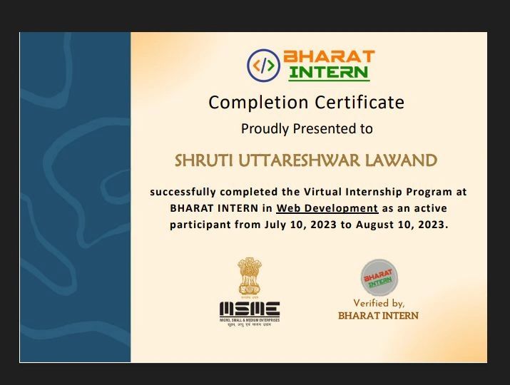 Shruti Lawand on LinkedIn: #bharatintern #bharatintern Shruti Lawand on LinkedIn: #bharatintern #bharatintern
