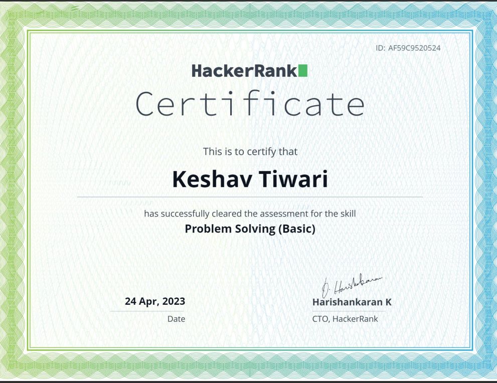 Keshav Tiwari on LinkedIn: #hackerrankcertified #problemsolving Keshav Tiwari on LinkedIn: #hackerrankcertified #problemsolving