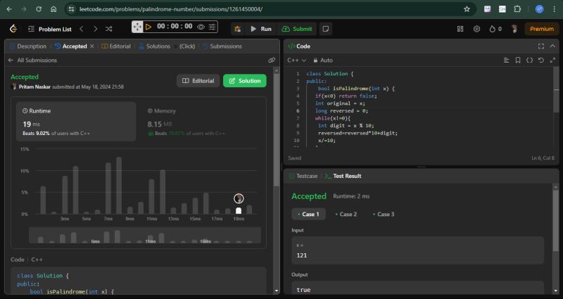 Day 11 of LeetCode challenge: Palindrome Number | Pritam Naskar posted ... Day 11 of LeetCode challenge: Palindrome Number | Pritam Naskar posted ...