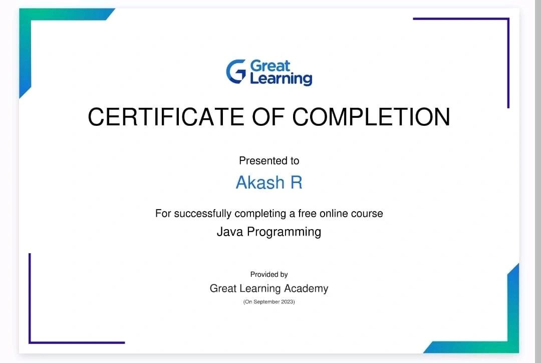 AKASH R on LinkedIn: #javaprogramming #greatlearningacademy # ... AKASH R on LinkedIn: #javaprogramming #greatlearningacademy # ...