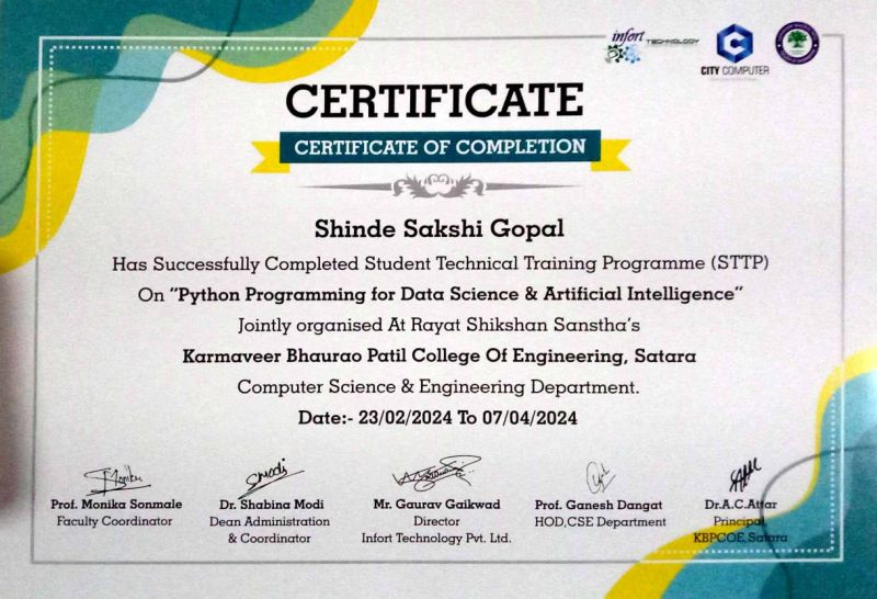 Sakshi Shinde on LinkedIn: #internship #python #ai #datascience Sakshi Shinde on LinkedIn: #internship #python #ai #datascience