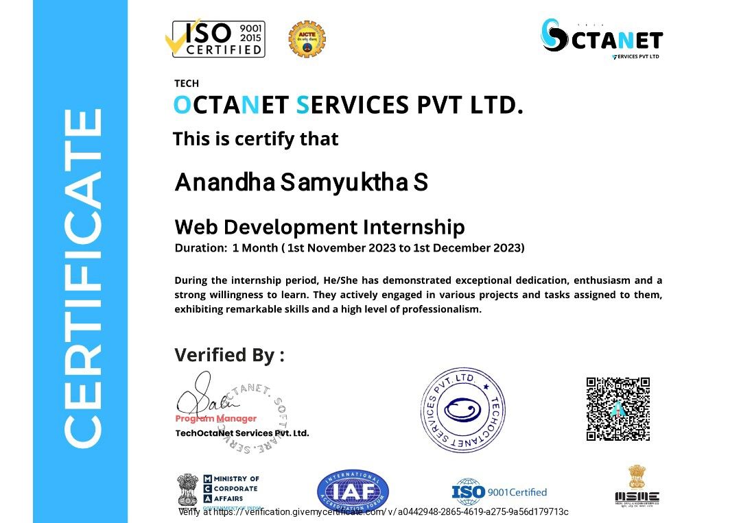 Anandha Samyuktha S on LinkedIn: Glad to announce that I have received ... Anandha Samyuktha S on LinkedIn: Glad to announce that I have received ...
