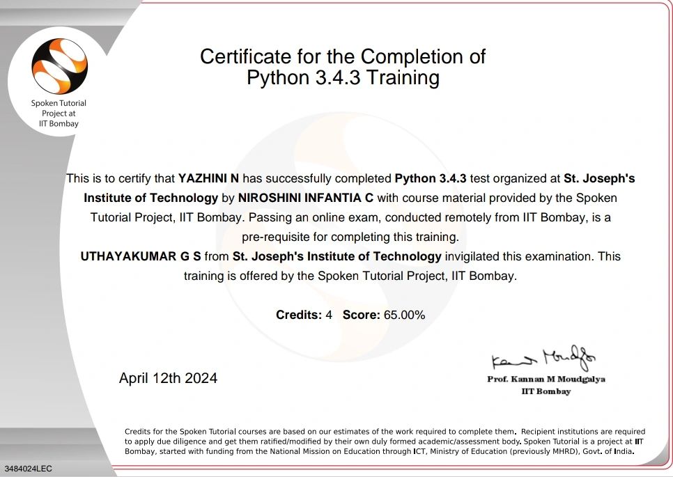 Yazhini N on LinkedIn: Successfully completed python test organised by ... Yazhini N on LinkedIn: Successfully completed python test organised by ...