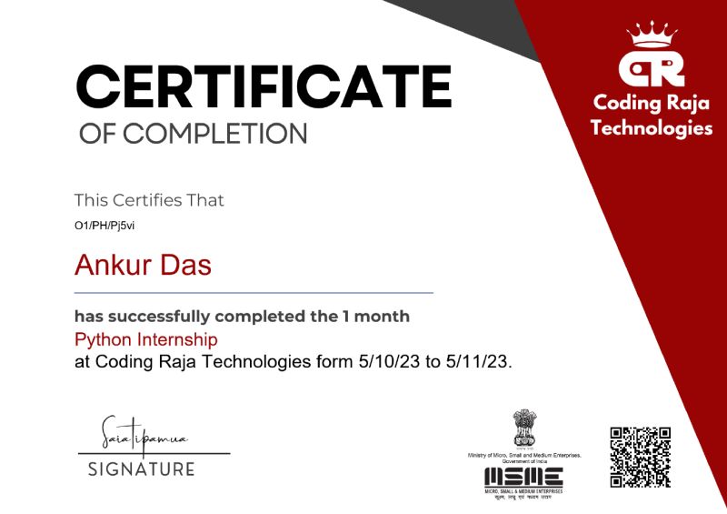 Ankur Das on LinkedIn: #codingraja #aicte #aicteinternship #msme #python Ankur Das on LinkedIn: #codingraja #aicte #aicteinternship #msme #python