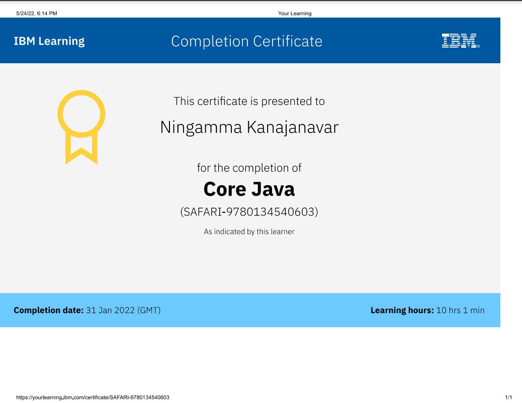 Ningamma Kanajanavar on LinkedIn: Completed Core Java Certification in ... Ningamma Kanajanavar on LinkedIn: Completed Core Java Certification in ...