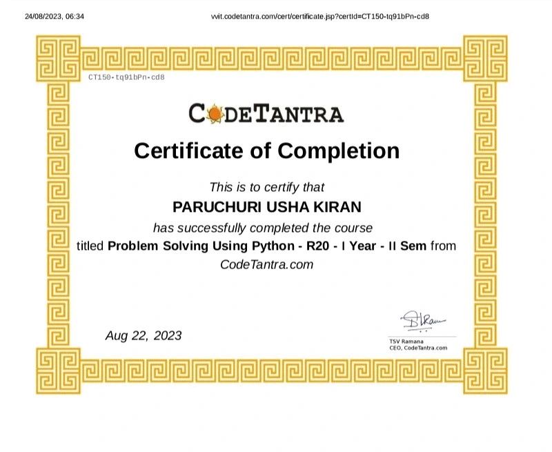 Usha Kiran Paruchuri on LinkedIn: #pythonprogramming #coursecompletion ... Usha Kiran Paruchuri on LinkedIn: #pythonprogramming #coursecompletion ...