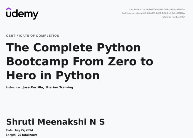 Shruti Meenakshi on LinkedIn: #python #udemy Shruti Meenakshi on LinkedIn: #python #udemy