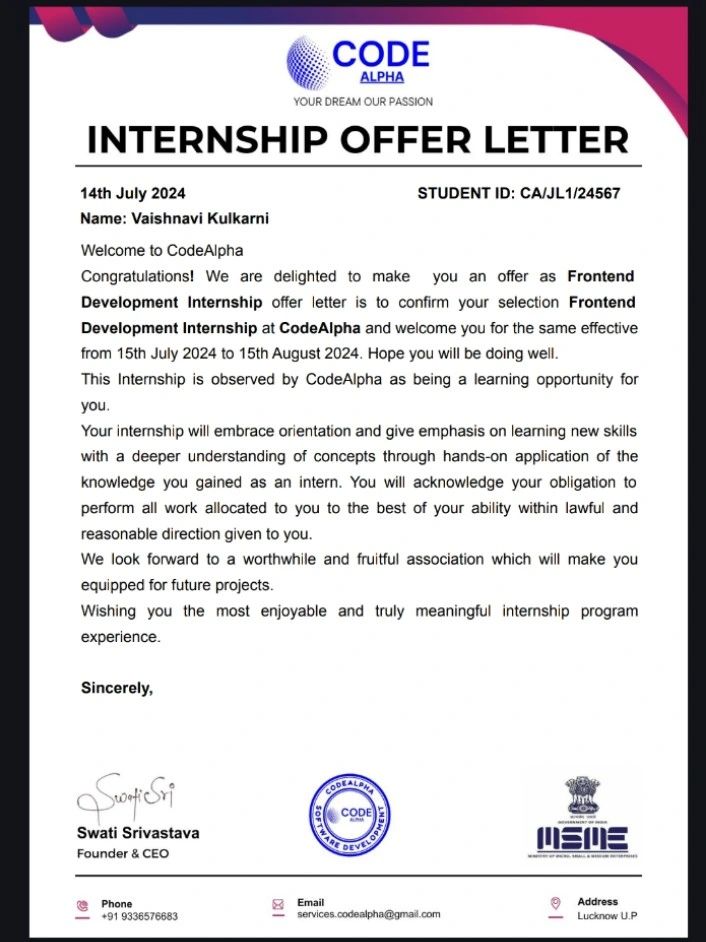 Vaishnavi Kulkarni on LinkedIn: #codealpha #frontend #intern # ... Vaishnavi Kulkarni on LinkedIn: #codealpha #frontend #intern # ...