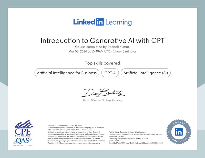 Deepak Kumar on LinkedIn: Certificate of Completion Deepak Kumar on LinkedIn: Certificate of Completion