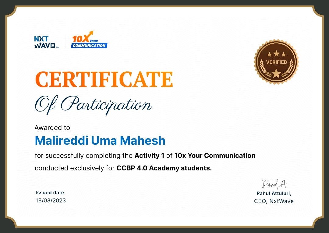 Uma Mahesh Malireddi on LinkedIn: #communication #nxtwave #ccbp Uma Mahesh Malireddi on LinkedIn: #communication #nxtwave #ccbp