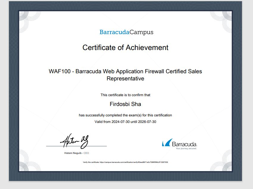 Firdos Shaikh on LinkedIn: Successfully completed - Barracuda Web ... Firdos Shaikh on LinkedIn: Successfully completed - Barracuda Web ...