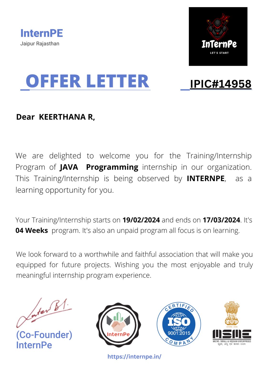 Keerthana R on LinkedIn: #java #internpe Keerthana R on LinkedIn: #java #internpe