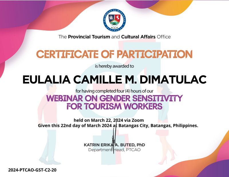 Eulalia Camille Dimatulac on LinkedIn: Thank you Provincial Tourism ... Eulalia Camille Dimatulac on LinkedIn: Thank you Provincial Tourism ...