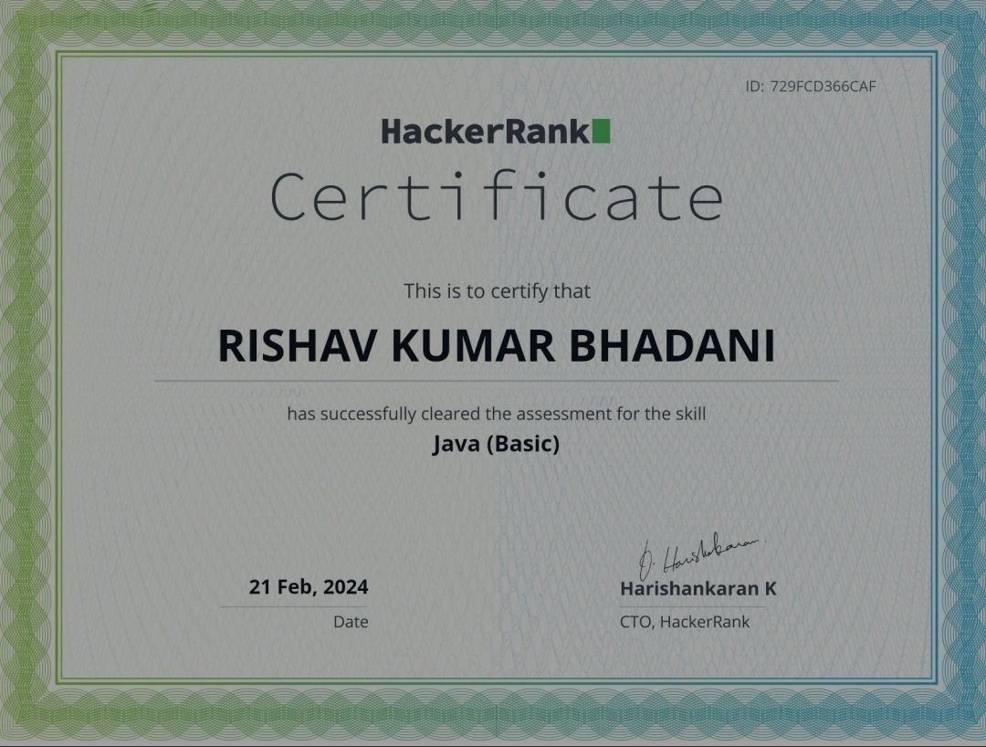 RISHAV KUMAR BHADANI on LinkedIn: #java #programming #certification # ... RISHAV KUMAR BHADANI on LinkedIn: #java #programming #certification # ...