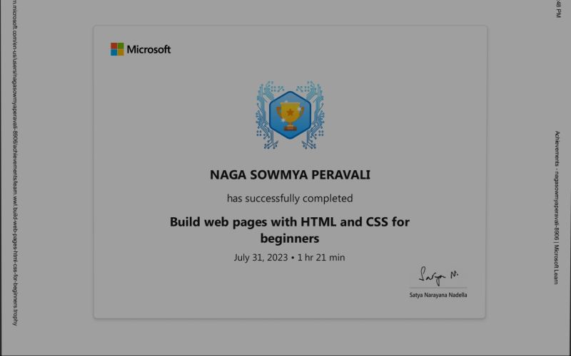 NAGA SOWMYA PERAVALI on LinkedIn: #microsoft NAGA SOWMYA PERAVALI on LinkedIn: #microsoft