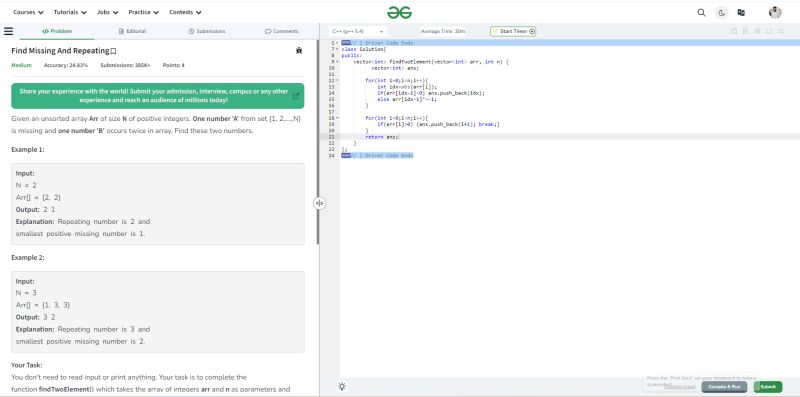 DSA Challenge: Finding the missing number and duplicate number in ... DSA Challenge: Finding the missing number and duplicate number in ...