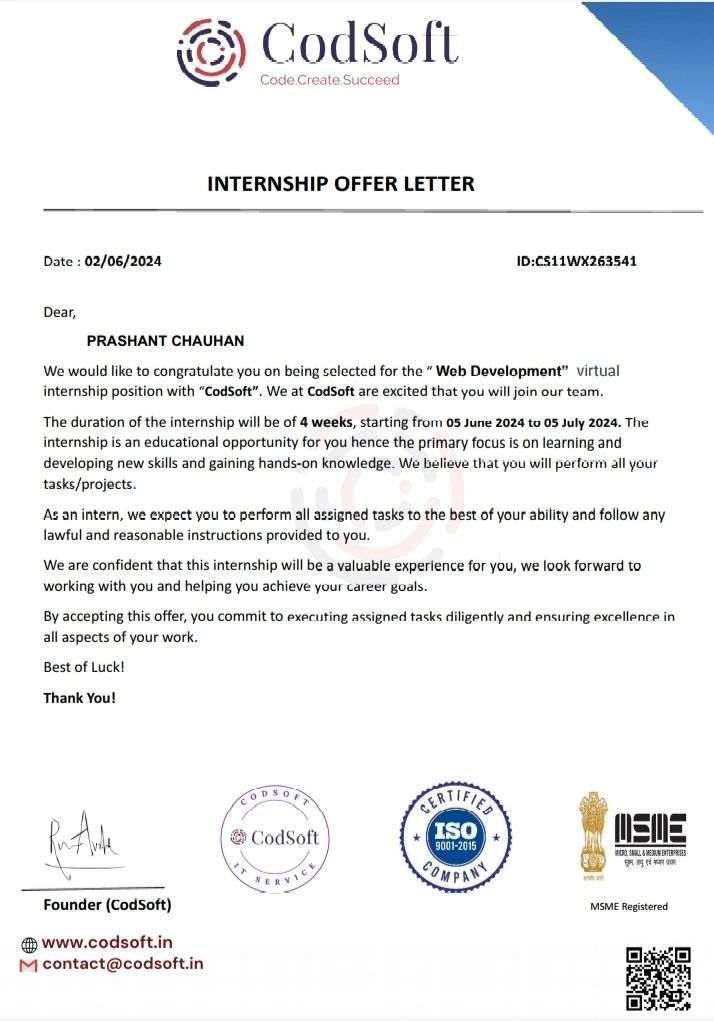 Prashant Chauhan on LinkedIn: #webdeveloper #internship #codesoft Prashant Chauhan on LinkedIn: #webdeveloper #internship #codesoft