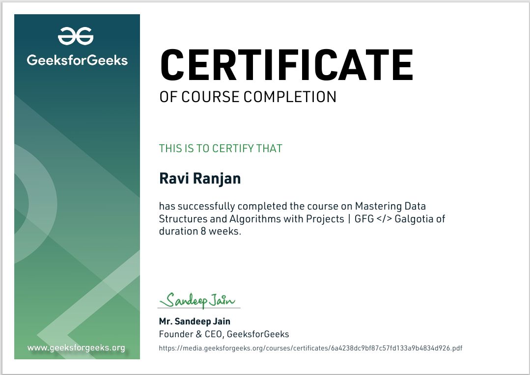 Ravi Ranjan on LinkedIn: #achievement #datastructures #algorithms # ... Ravi Ranjan on LinkedIn: #achievement #datastructures #algorithms # ...