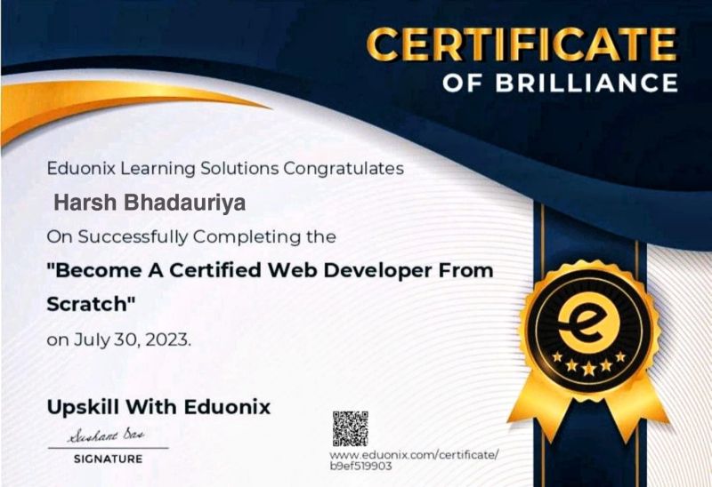 Harsh Bhadauriya on LinkedIn: #webdevelopment #certification #newbeginnings Harsh Bhadauriya on LinkedIn: #webdevelopment #certification #newbeginnings