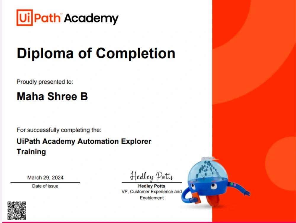 Maha Shree B on LinkedIn: #uipath Maha Shree B on LinkedIn: #uipath