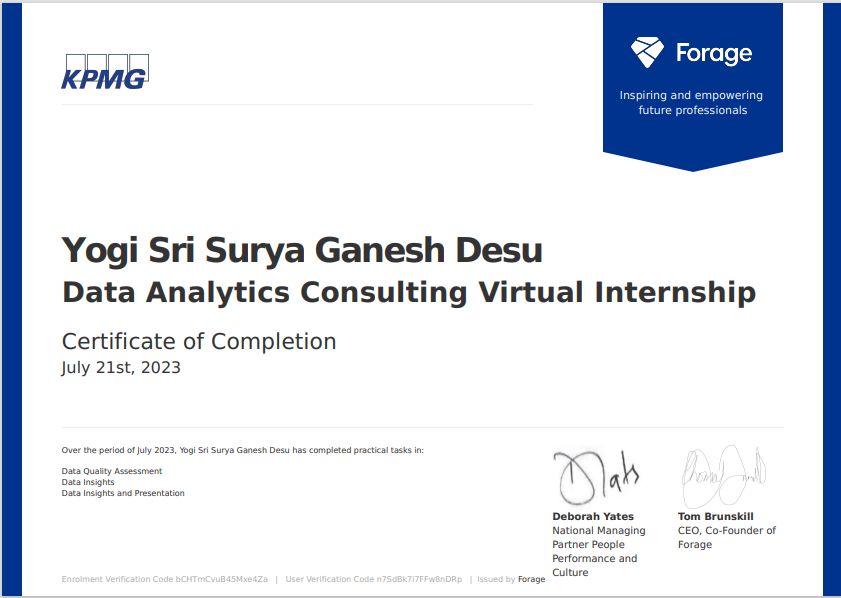 Yogi Desu on LinkedIn: #kpmginternship #virtualinternship #dataanalytics Yogi Desu on LinkedIn: #kpmginternship #virtualinternship #dataanalytics