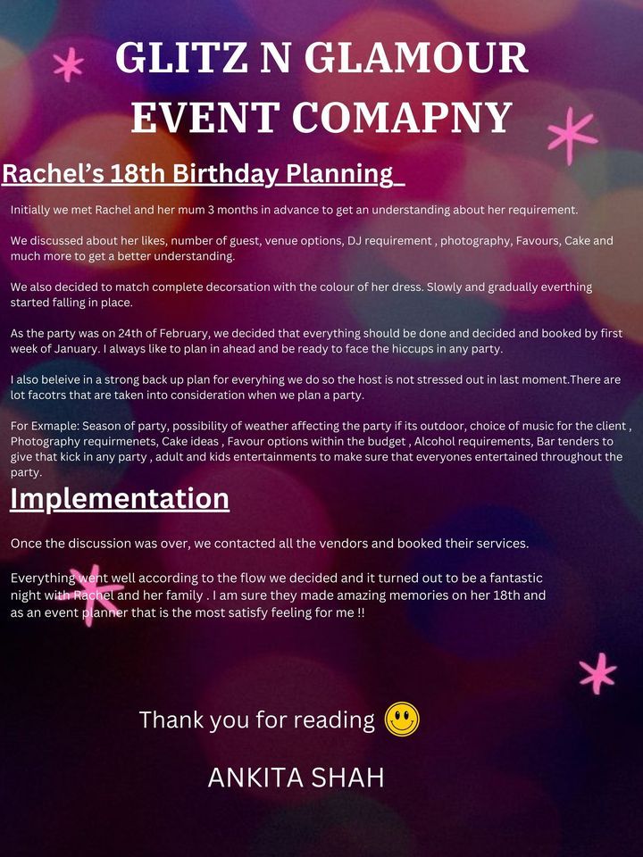 Ankita Shah on LinkedIn: Rachel's 18th birthday planning process 😍 Ankita Shah on LinkedIn: Rachel's 18th birthday planning process 😍