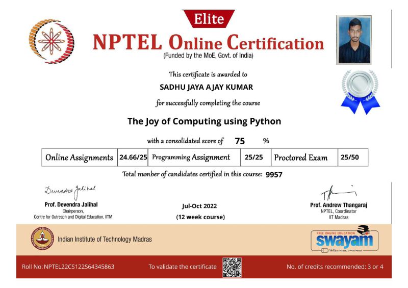 Sadhu Jaya Ajay Kumar on LinkedIn: #nptel Sadhu Jaya Ajay Kumar on LinkedIn: #nptel