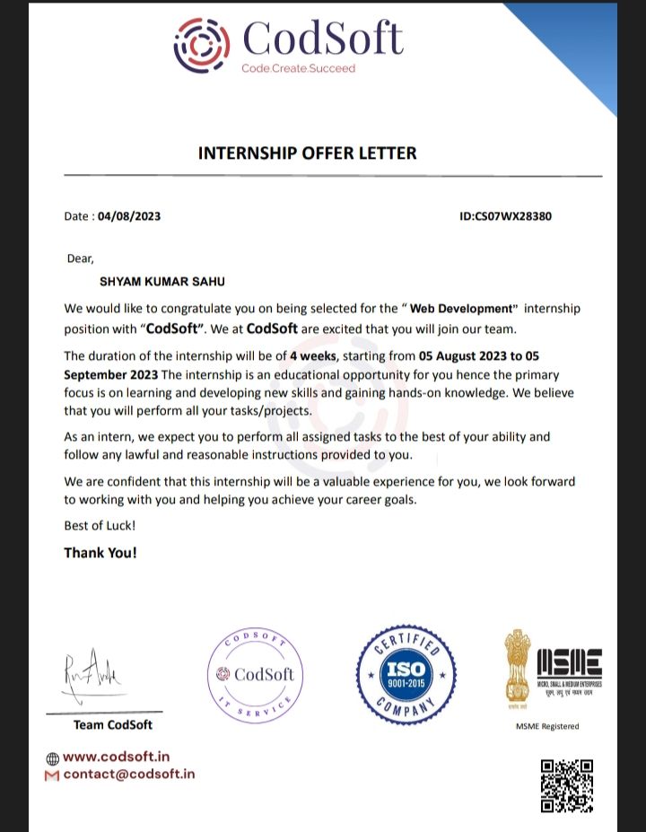 Shyam kumar Sahu on LinkedIn: #connections #codsoft #codsoft #codsoft # ... Shyam kumar Sahu on LinkedIn: #connections #codsoft #codsoft #codsoft # ...