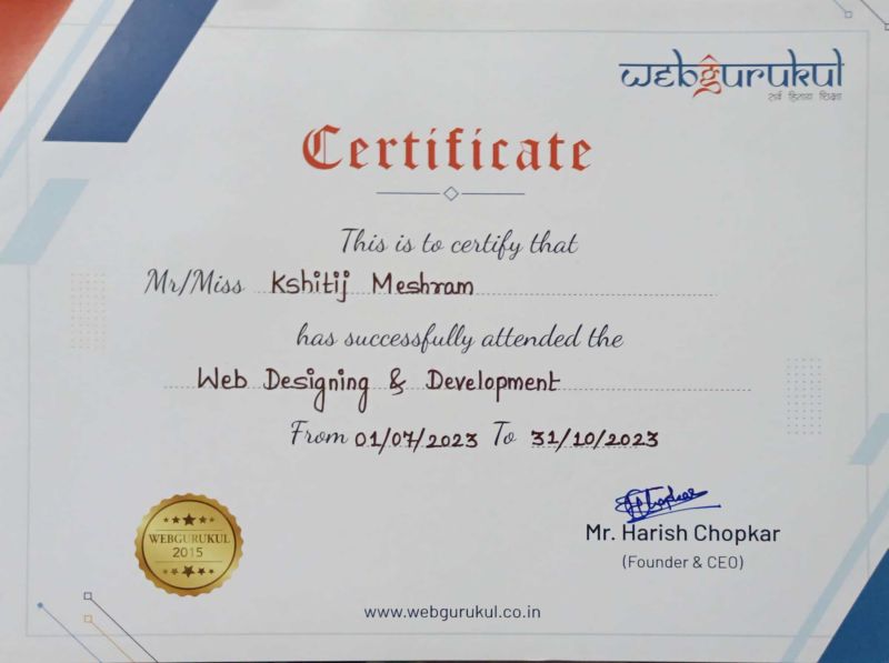 Kshitij Meshram on LinkedIn: #webdevelopment #newskills Kshitij Meshram on LinkedIn: #webdevelopment #newskills