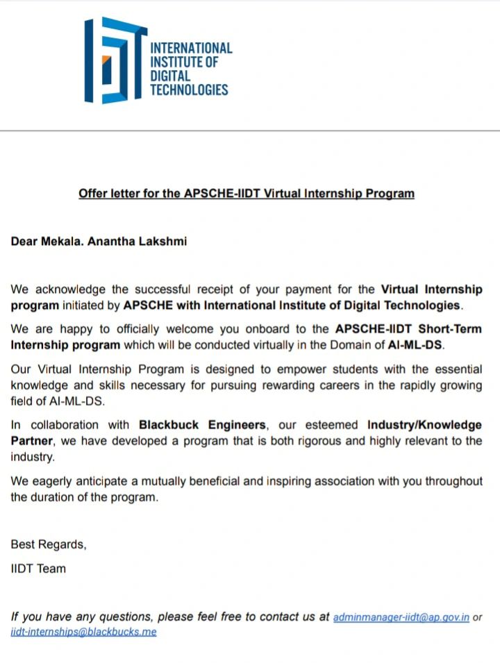 Anantha Lakshmi Mekala on LinkedIn: Hi everyone, I got an internship ... Anantha Lakshmi Mekala on LinkedIn: Hi everyone, I got an internship ...
