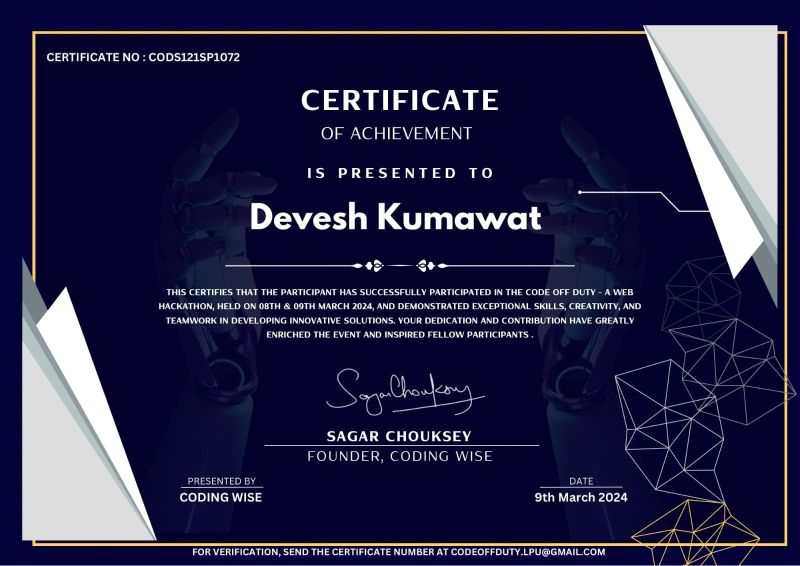 Devesh Kumawat on LinkedIn: #codingwise #hackathon Devesh Kumawat on LinkedIn: #codingwise #hackathon