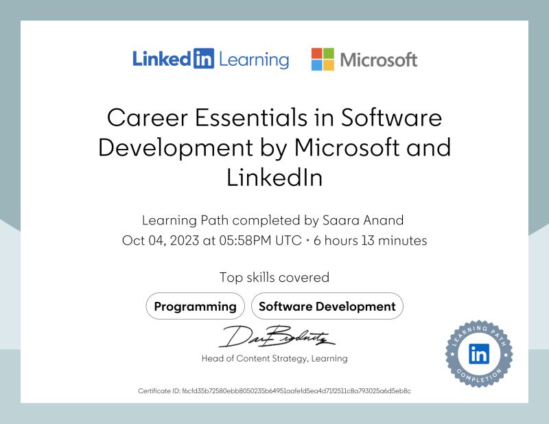 Saara Anand on LinkedIn: Certificate of Completion Saara Anand on LinkedIn: Certificate of Completion