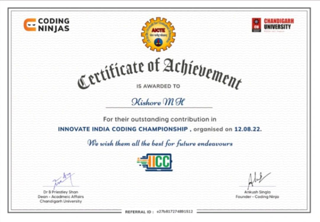 Kishore M H on LinkedIn: Hi, I feel happy in sharing my achievement ... Kishore M H on LinkedIn: Hi, I feel happy in sharing my achievement ...