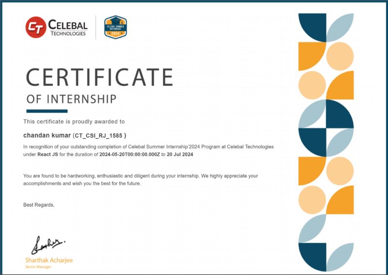 Chandan Kumar on LinkedIn: #internship #reactjs #webdevelopment # ... Chandan Kumar on LinkedIn: #internship #reactjs #webdevelopment # ...