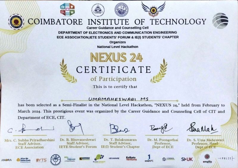 Umamaheswari M S on LinkedIn: #nexus24 #techinnovation #semifinalist Umamaheswari M S on LinkedIn: #nexus24 #techinnovation #semifinalist