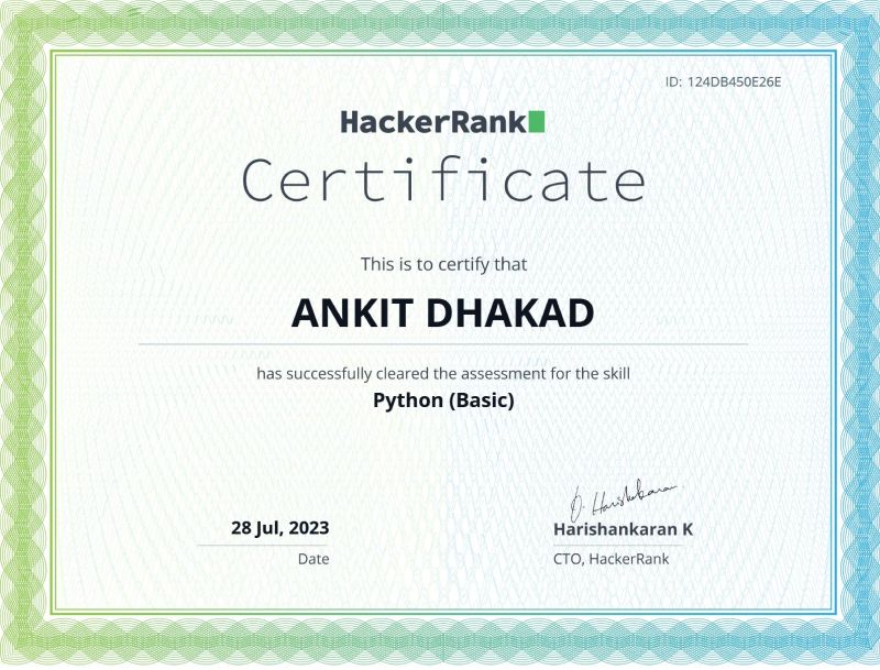 ANKIT DHAKAD on LinkedIn: #python #hackerrankcertificate #pythonbasics ... ANKIT DHAKAD on LinkedIn: #python #hackerrankcertificate #pythonbasics ...
