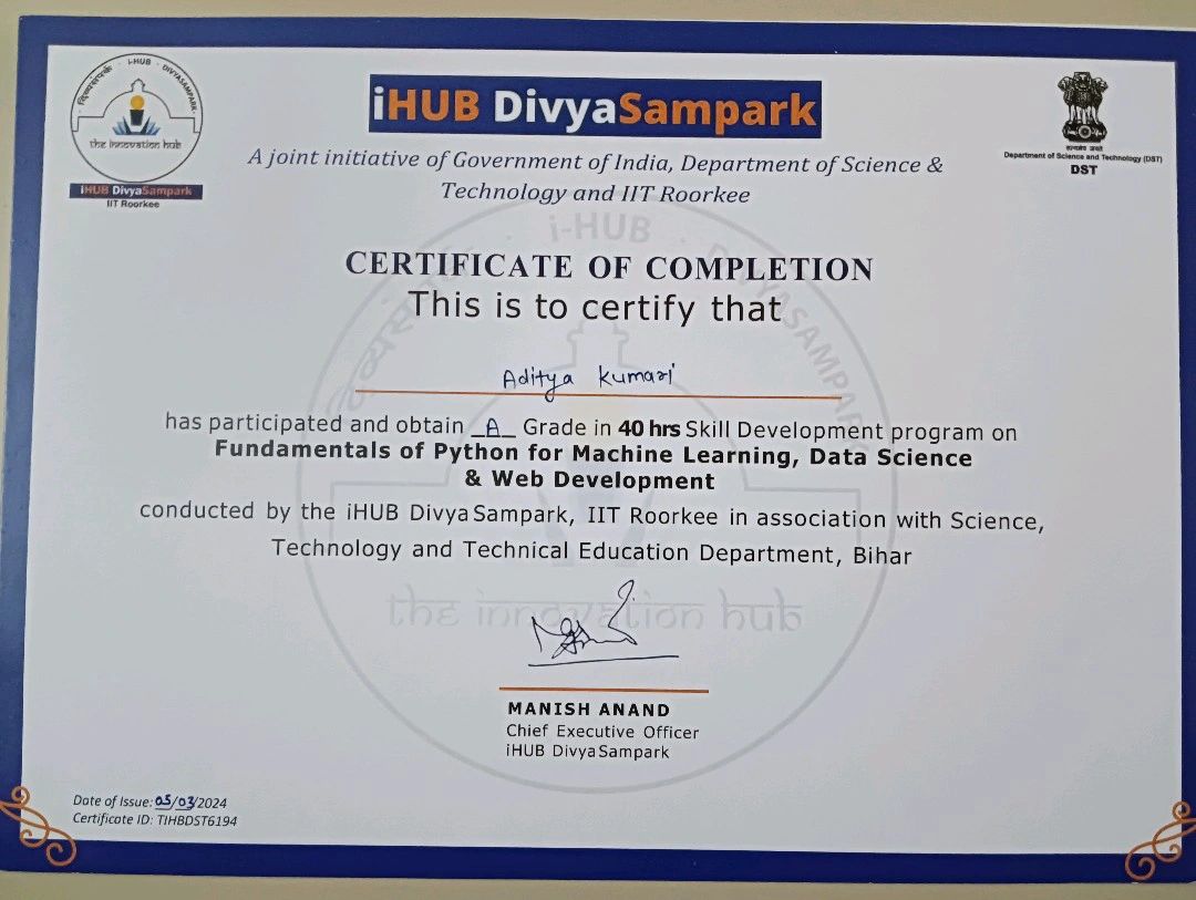 Aditya Kumari on LinkedIn: iHUB DivyaSampark @ IIT Roorkee Python for ... Aditya Kumari on LinkedIn: iHUB DivyaSampark @ IIT Roorkee Python for ...