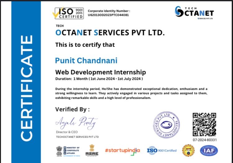 Punit Chandnani on LinkedIn: #octanetserivespvtltd #internship # ... Punit Chandnani on LinkedIn: #octanetserivespvtltd #internship # ...