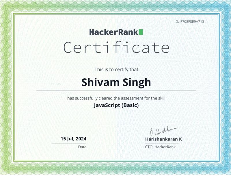 Shivam Singh on LinkedIn: #javascript #certification #hackerrank # ... Shivam Singh on LinkedIn: #javascript #certification #hackerrank # ...