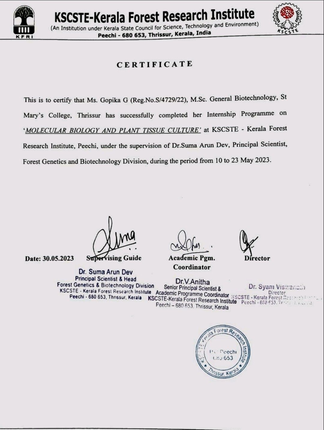 GOPIKA G on LinkedIn: Successfully completed internship at KERALA ... GOPIKA G on LinkedIn: Successfully completed internship at KERALA ...