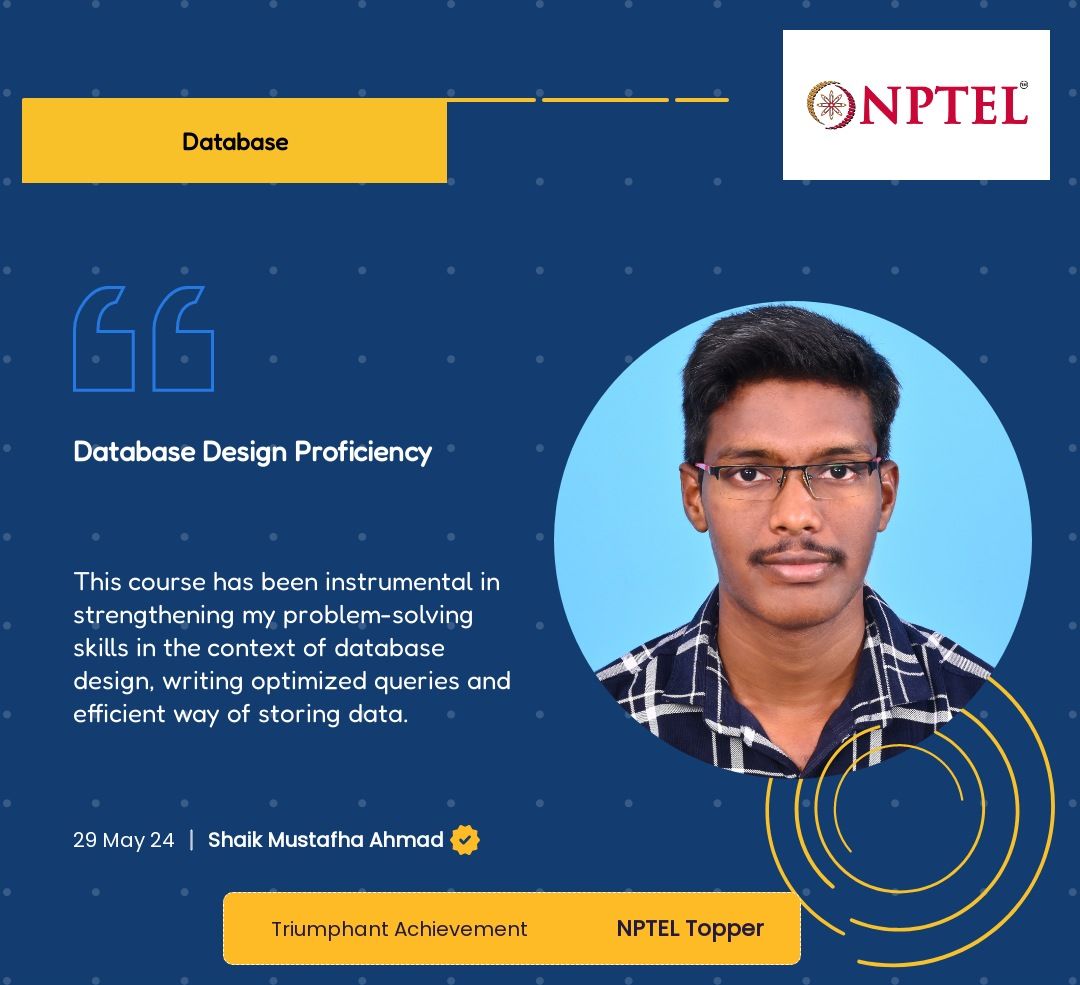 Mustafha Ahmad Shaik on LinkedIn: #nptel #dbms #nptel Mustafha Ahmad Shaik on LinkedIn: #nptel #dbms #nptel
