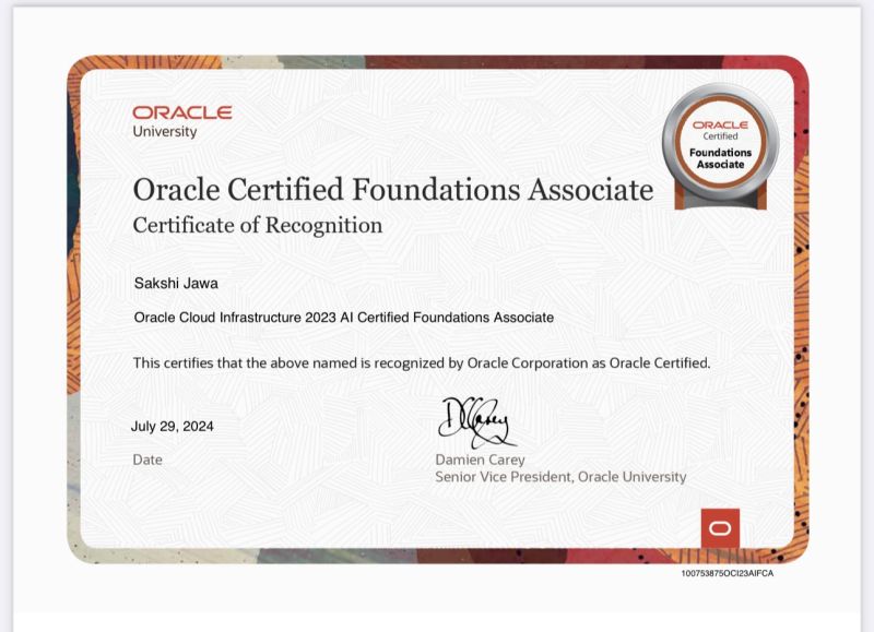 Sakshi Jawa on LinkedIn: #oracle #aicertification #continuouslearning # ... Sakshi Jawa on LinkedIn: #oracle #aicertification #continuouslearning # ...