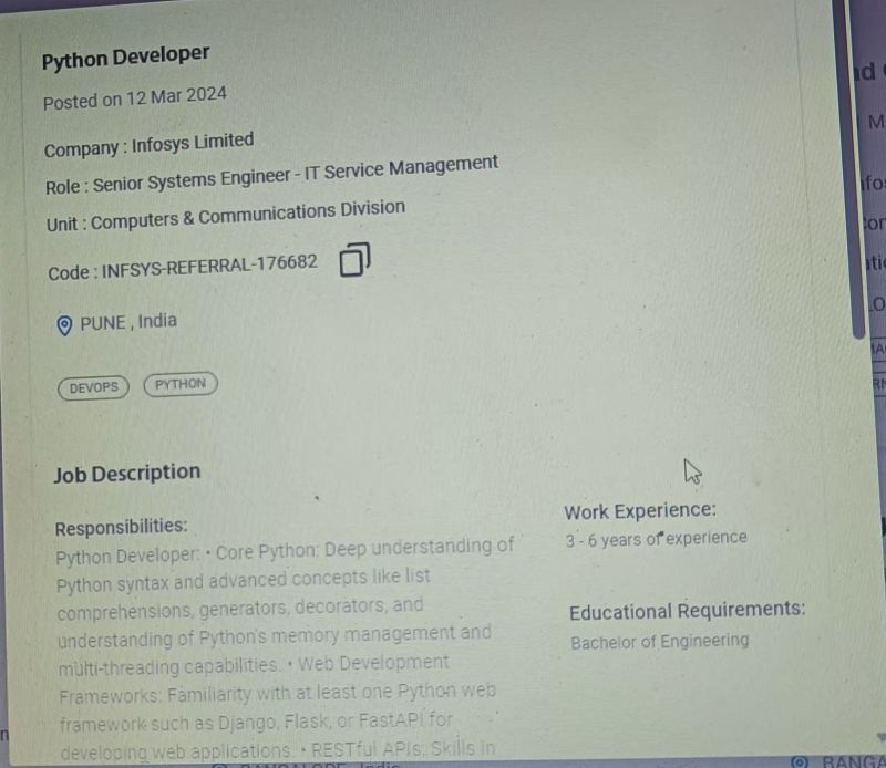Sai Sri Ram Kolapalli on LinkedIn: Infosys is hiring python developer ... Sai Sri Ram Kolapalli on LinkedIn: Infosys is hiring python developer ...