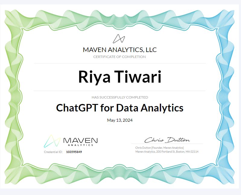Completed ChatGPT for Data Analytics by Maven | Riya Tiwari posted on ... Completed ChatGPT for Data Analytics by Maven | Riya Tiwari posted on ...