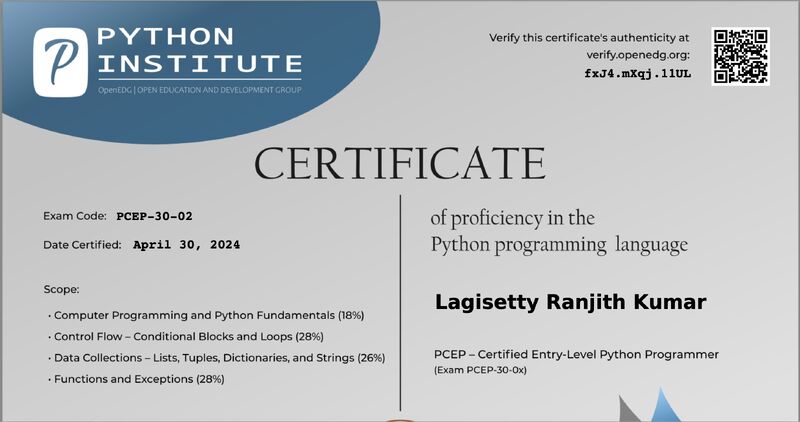 Ranjith Kumar Lagisetty on LinkedIn: #python #pcep Ranjith Kumar Lagisetty on LinkedIn: #python #pcep