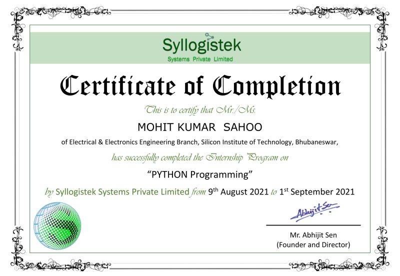 Mohit Kumar Sahoo on LinkedIn: #pythonprogramming #internshipcompletion ... Mohit Kumar Sahoo on LinkedIn: #pythonprogramming #internshipcompletion ...