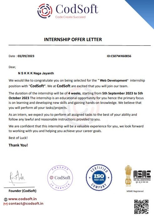 N S K K K Naga Jayanth on LinkedIn: #codsoft #webdevelopment # ... N S K K K Naga Jayanth on LinkedIn: #codsoft #webdevelopment # ...