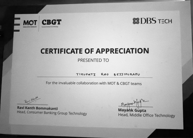 Tirupati Rao Bejjipurapu on LinkedIn: #appreciation #dbstech Tirupati Rao Bejjipurapu on LinkedIn: #appreciation #dbstech